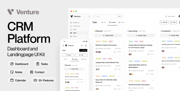 Venture - CRM Dashboard & Landing page UI Kit | Graphicfort Venture - CRM Dashboard & Landing page UI Kit | Graphicfort
